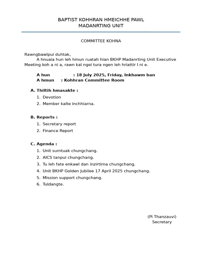 Baptist Kohhran Hmeichhe Pawl | PDF