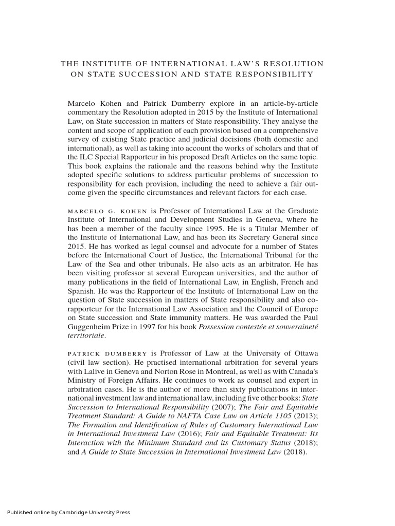 The Institute of International Laws Resolution On State Succession and ...