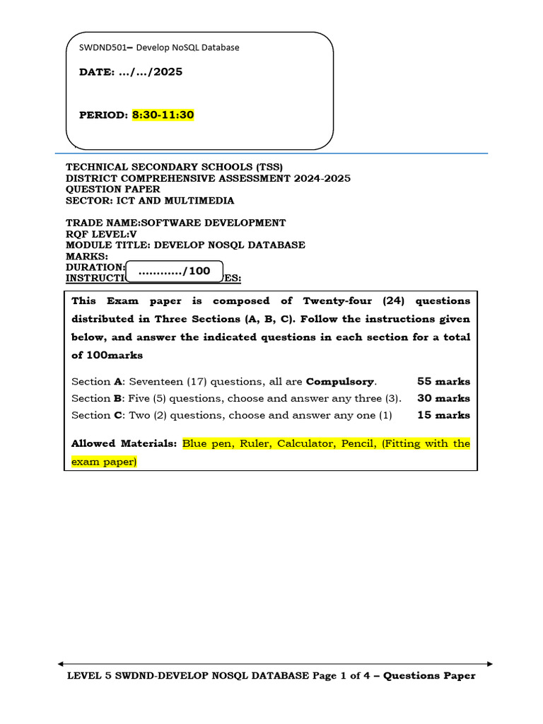 End of Term 2 Examination No SQL Database | PDF | No Sql | Databases
