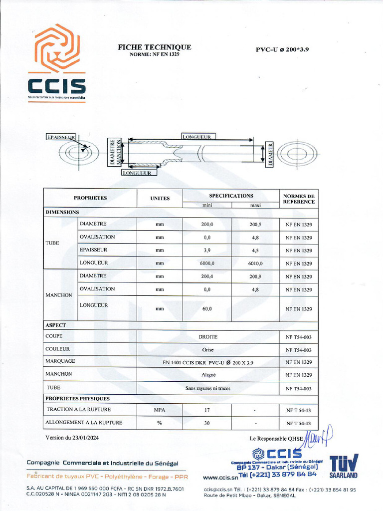Fiche Technique PVC Ø 200 X 3,9 ASS | PDF