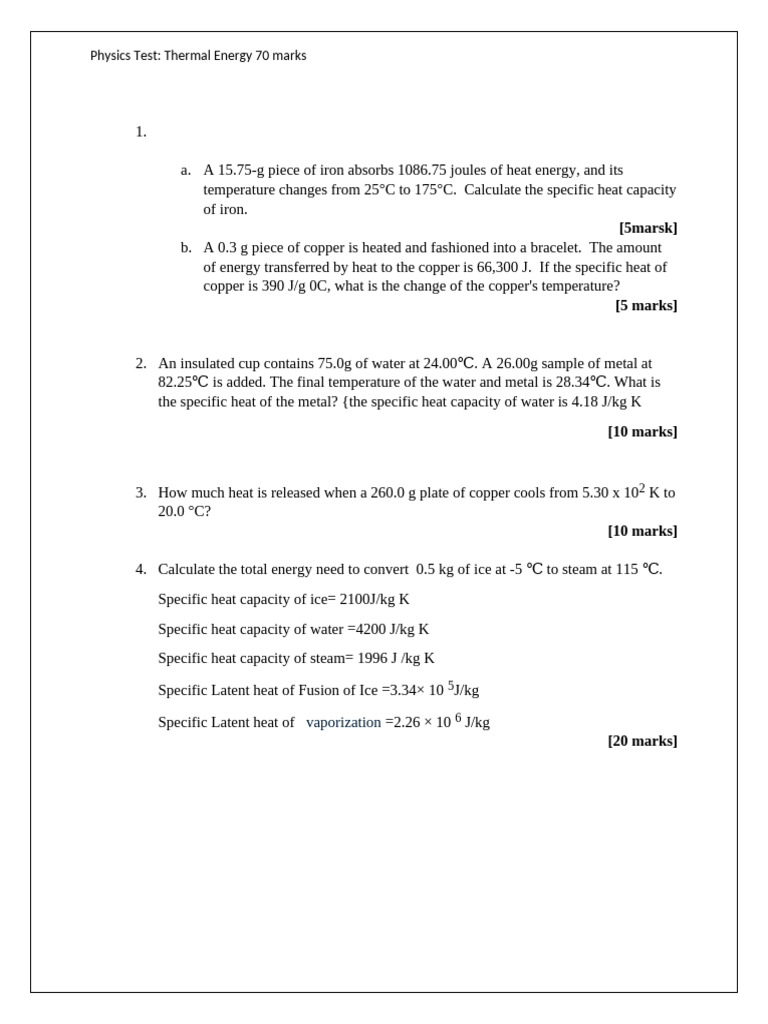 Specific Heat and Thermal Energy Calculations | PDF | Heat | Heat Capacity