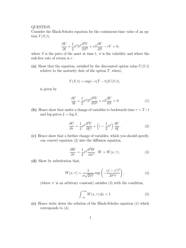 TD - Using The Black-Scholes Equation For A Continuous-Time Value of An ...