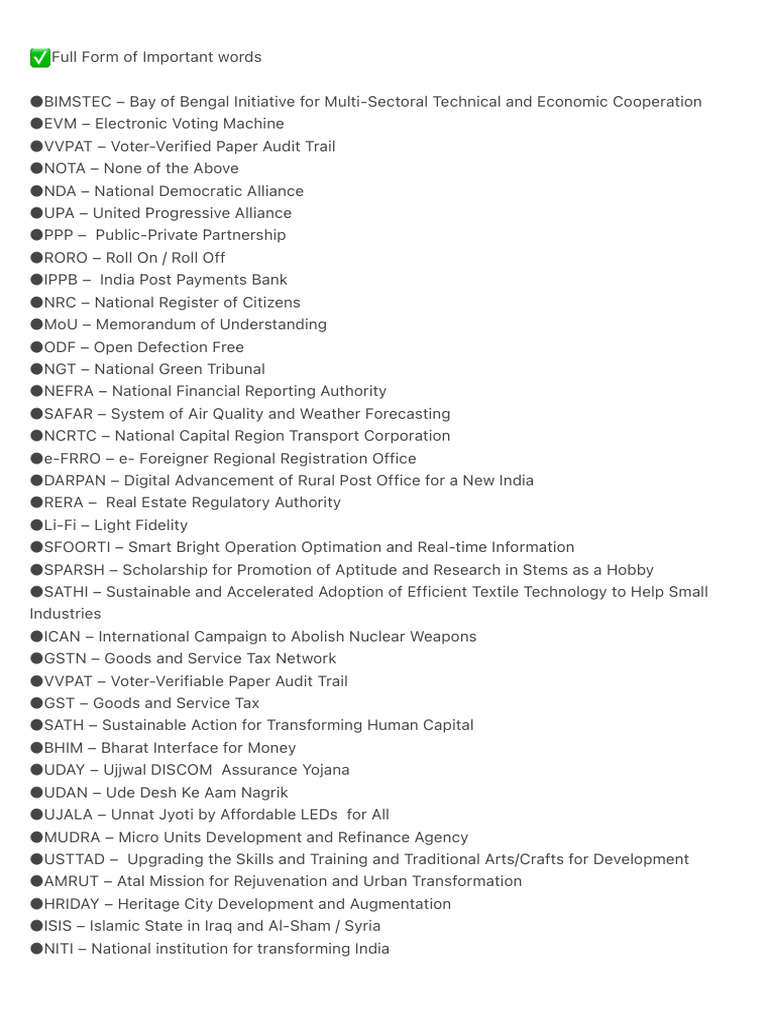 Full Forms of Key Abbreviations | PDF | Reserve Bank Of India
