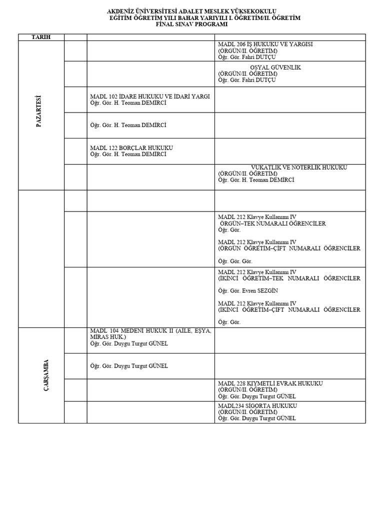 2023-2024 Bahar Final Programı | PDF