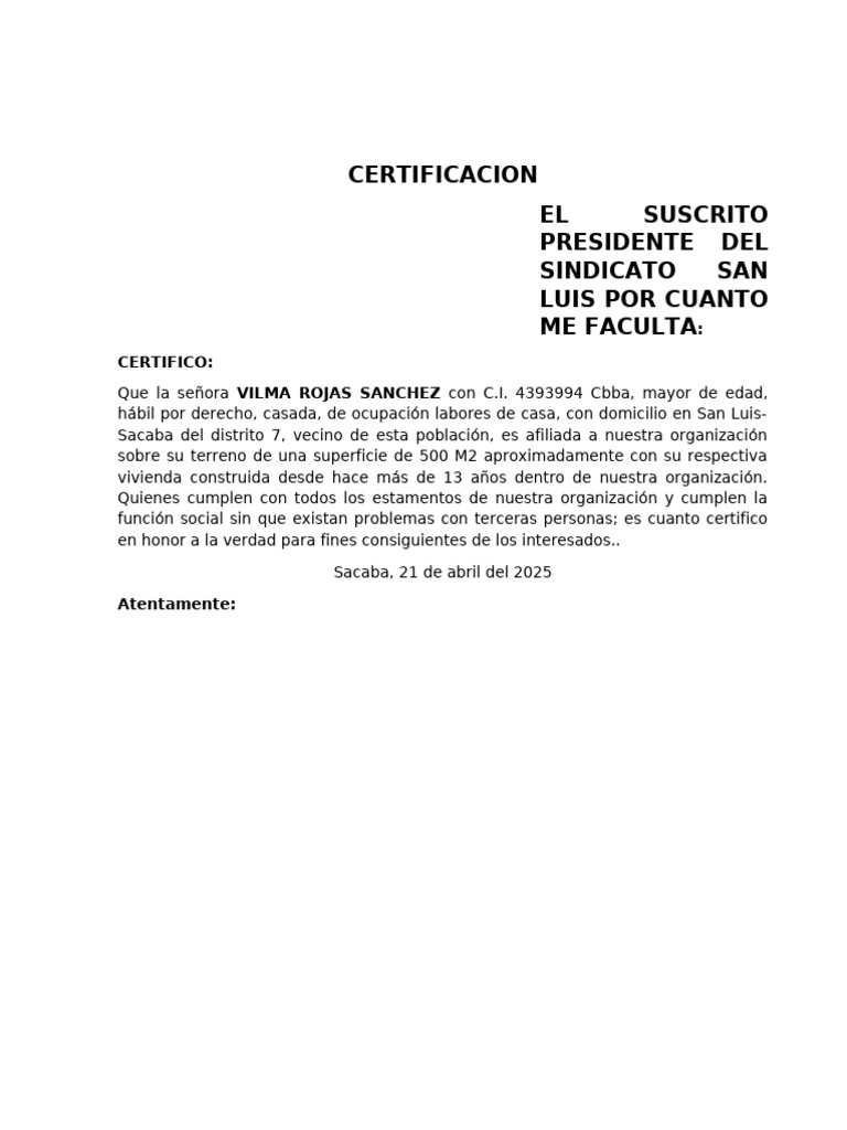 CERTIFICACION Tia VILMA | PDF