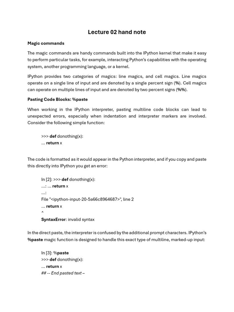 IPython Magic Commands Overview | PDF | Python (Programming Language ...