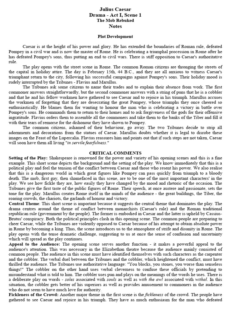 Analysis of Julius Caesar Act 1, Scene 1 | PDF | Julius Caesar | Pompey