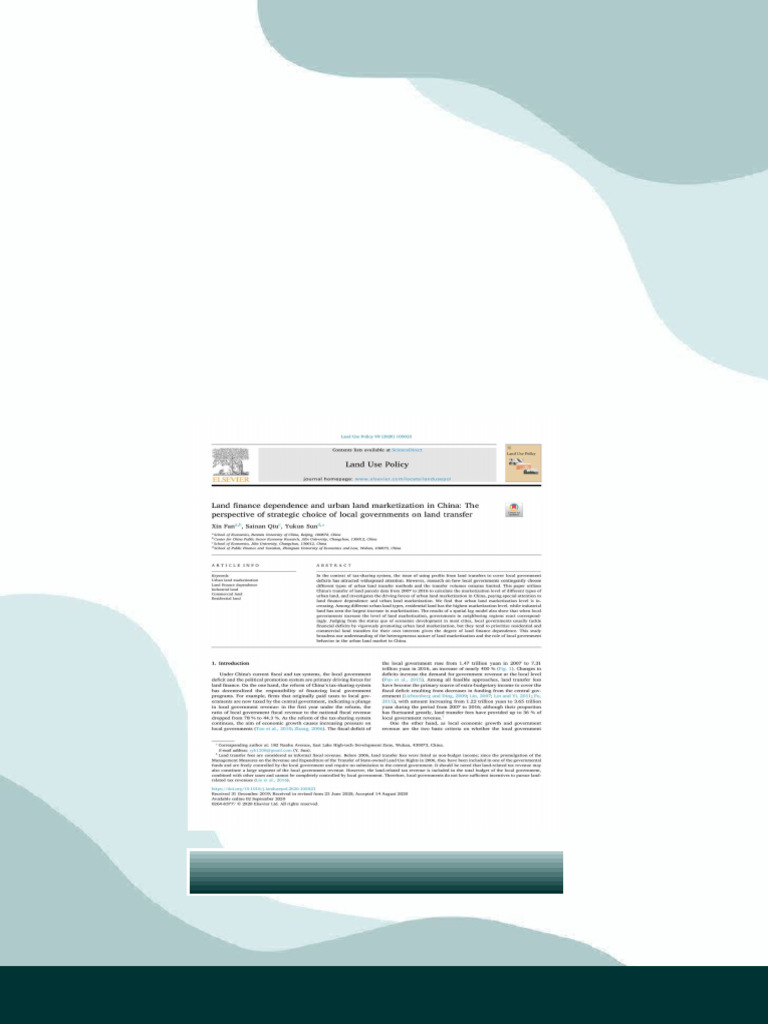 Land Finance Dependence and Urban Land Marketization in China - The ...