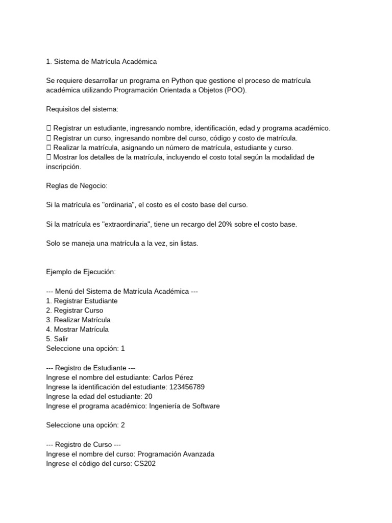 Sistema de Matrícula Académica en Python | PDF