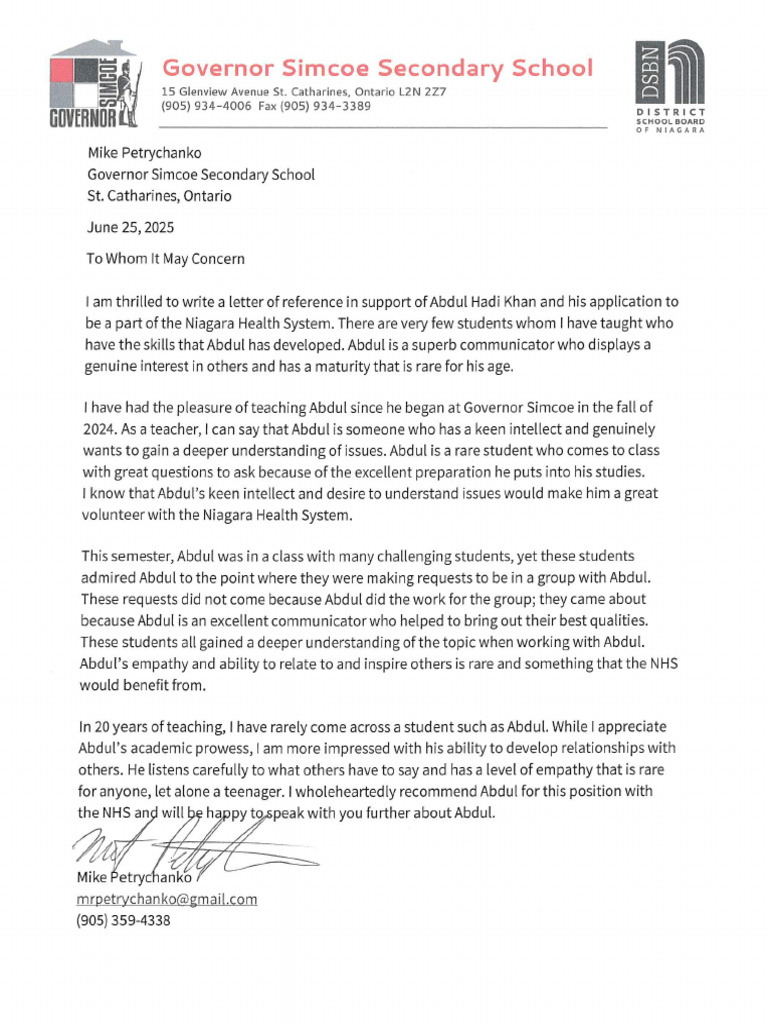 Abdul Reference Letter | PDF