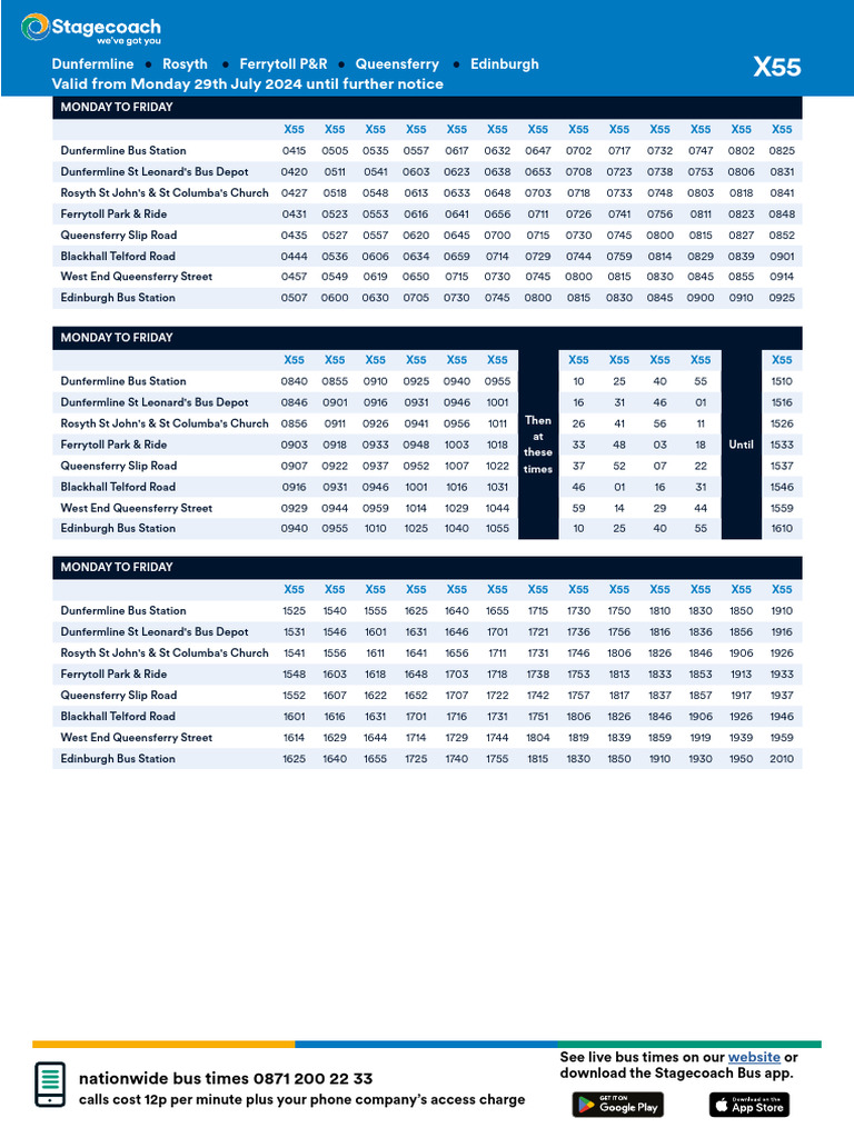 X55 Bus Timetable: Edinburgh to Dunfermline | PDF | Vehicle Technology ...