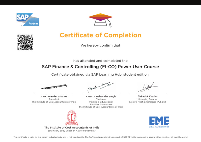 SAP FI-CO Course Completion Certificate | PDF