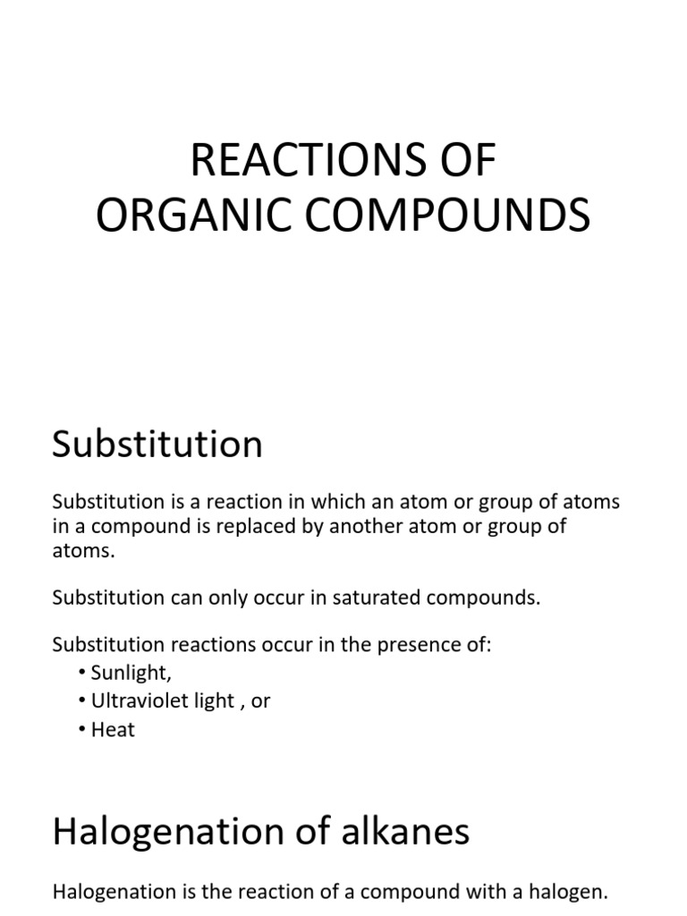 Organic Compound Reaction Types Explained | PDF | Alkene | Chemical ...