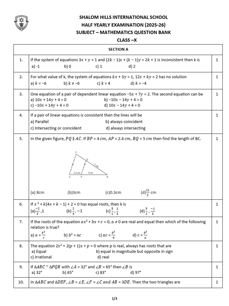 Mathematics Question Bank for Class X | PDF | Rectangle | Mean