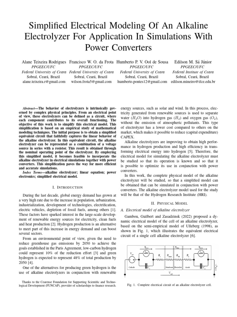 Simplified Model for Alkaline Electrolyzer | PDF | Anode | Electrochemistry