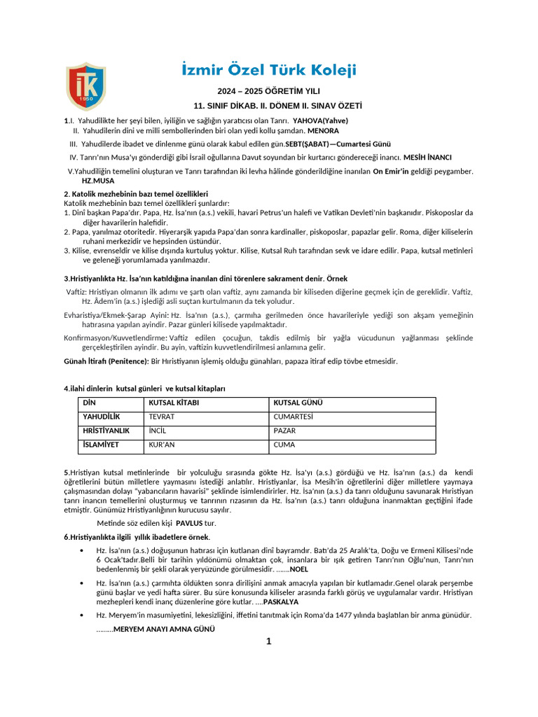 11.sinif.2.donem 2.sinav ozeti (3) | PDF