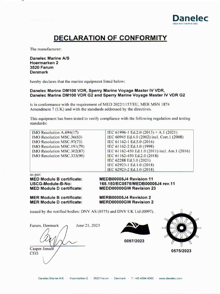 VDR Declaration of Conformity - 125027 | PDF