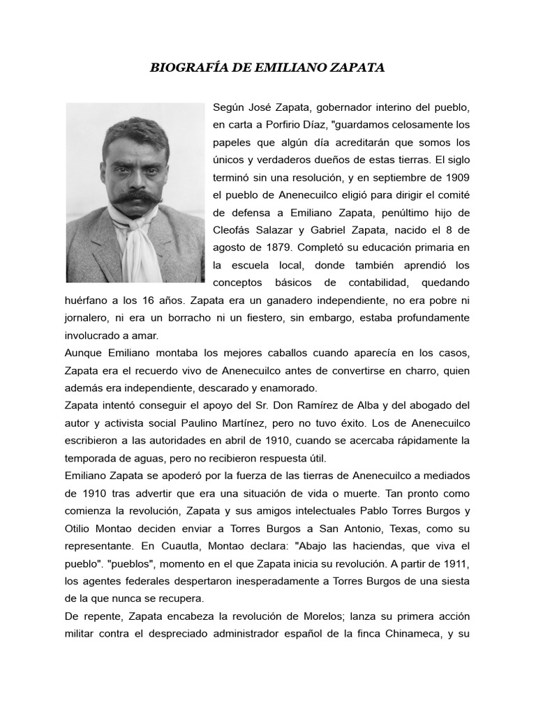 Biografía Emiliano Zapata | PDF | revolución mejicana