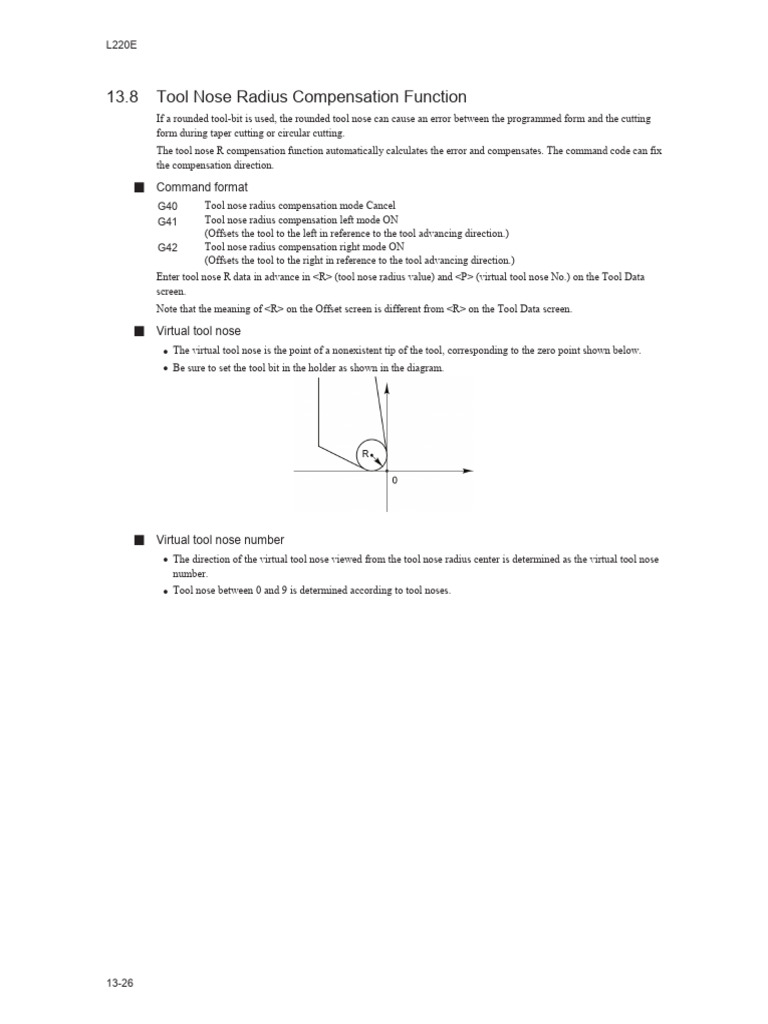 13.8 Tool Nose Radius Compensation Function: Command Format | PDF