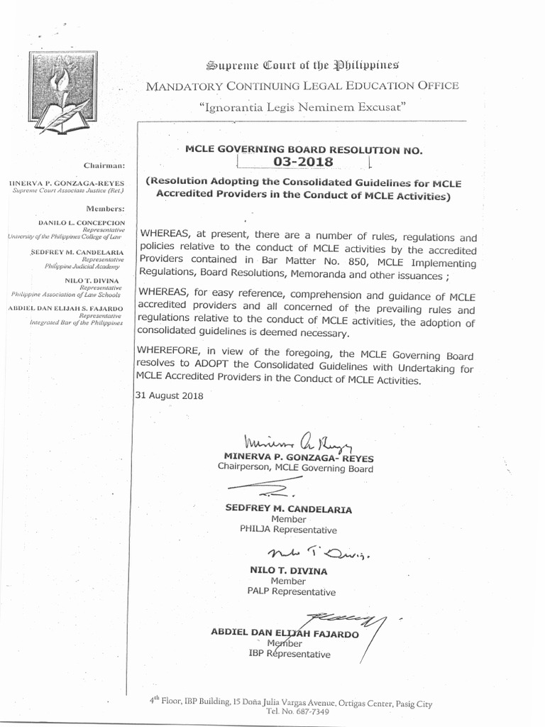 Mcle Guideline Accredited Providers in The Conduct of Mcle Approved ...