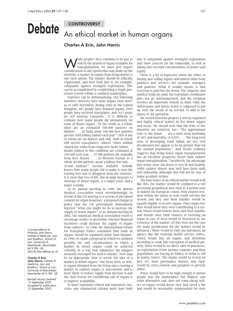 Ethical Market for Live Organ Donation | PDF | Organ Donation | Organ ...