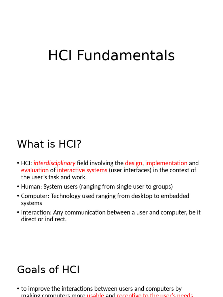 HCI Fundamentals Overview | PDF | Human–Computer Interaction | User ...