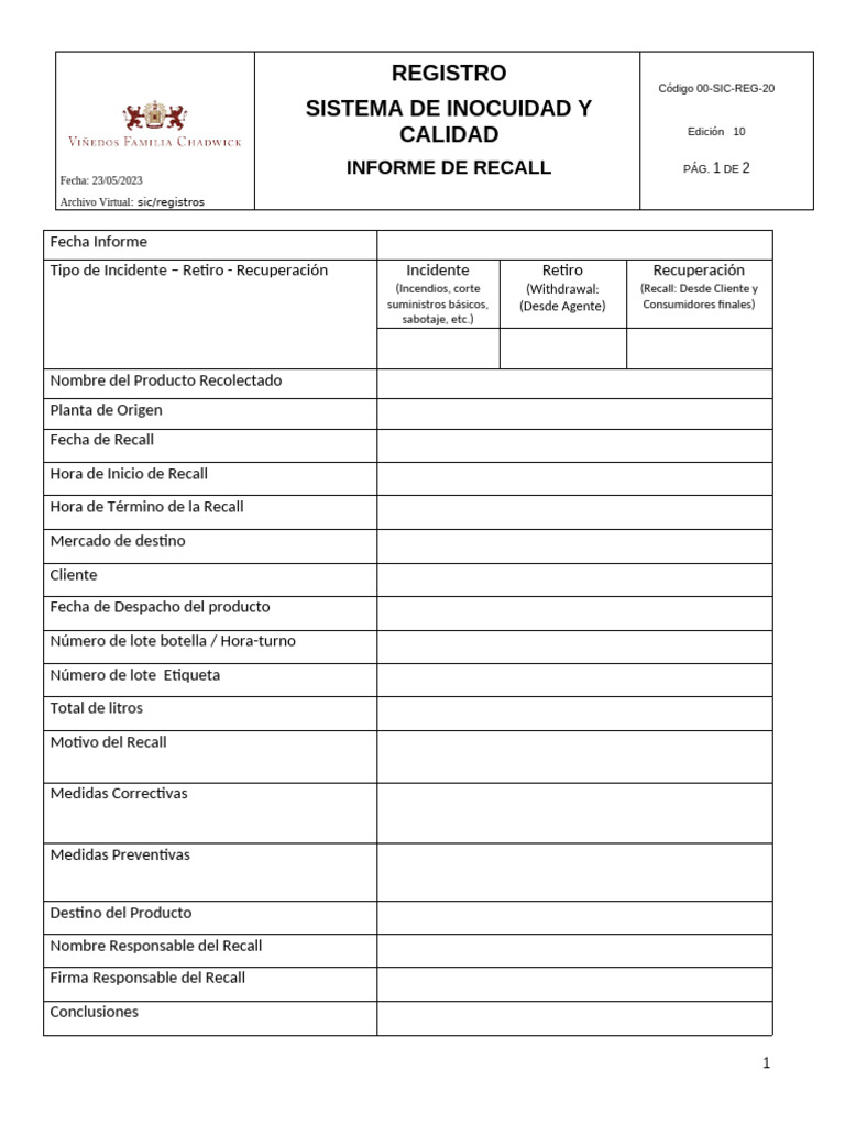 00 SIC REG 20 Informe de Recall | PDF | Economias