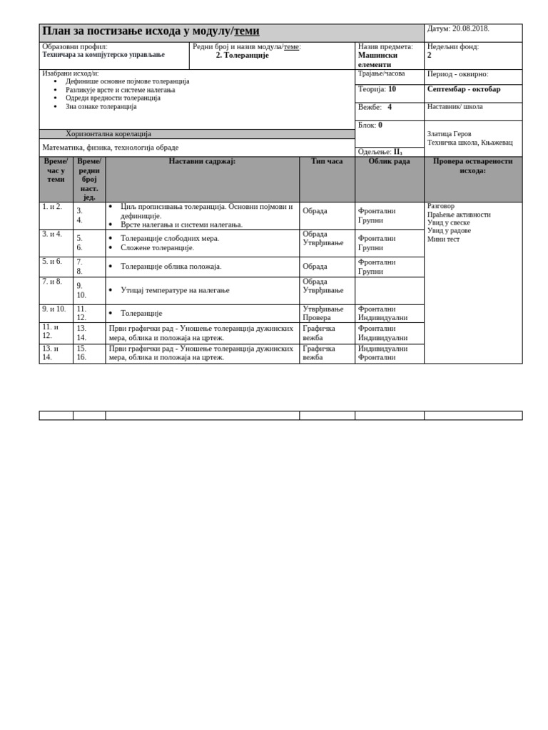 Plan Druge Teme Masinski Elementi Ii3 | PDF
