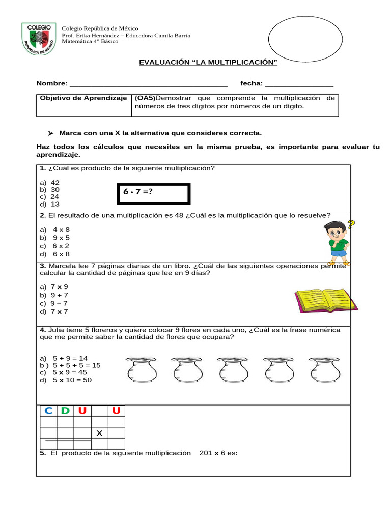 Evaluación Multiplicación 2024 Lista.pdf | PDF