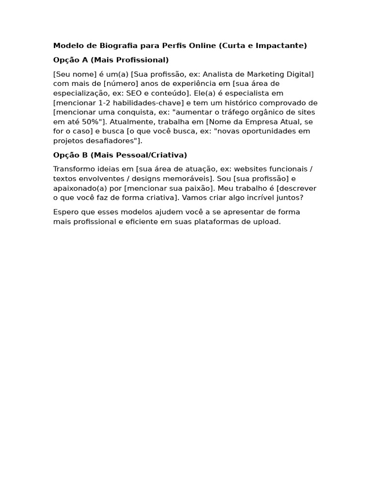 Modelos de Biografia para Perfis Online | PDF