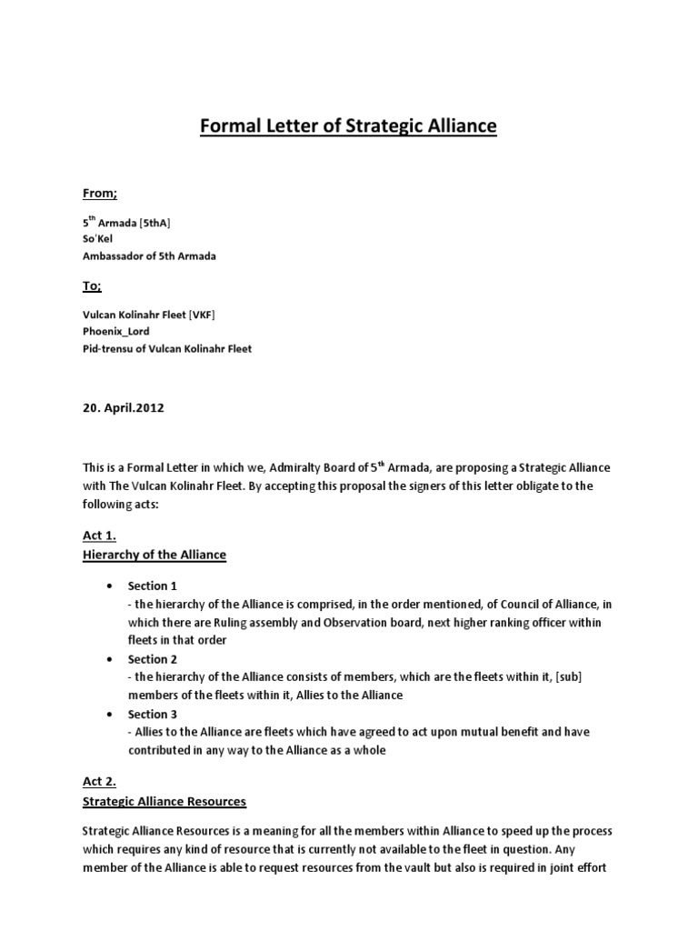 Strategic Alliance Proposal Letter | PDF | Vulcan (Star Trek ...