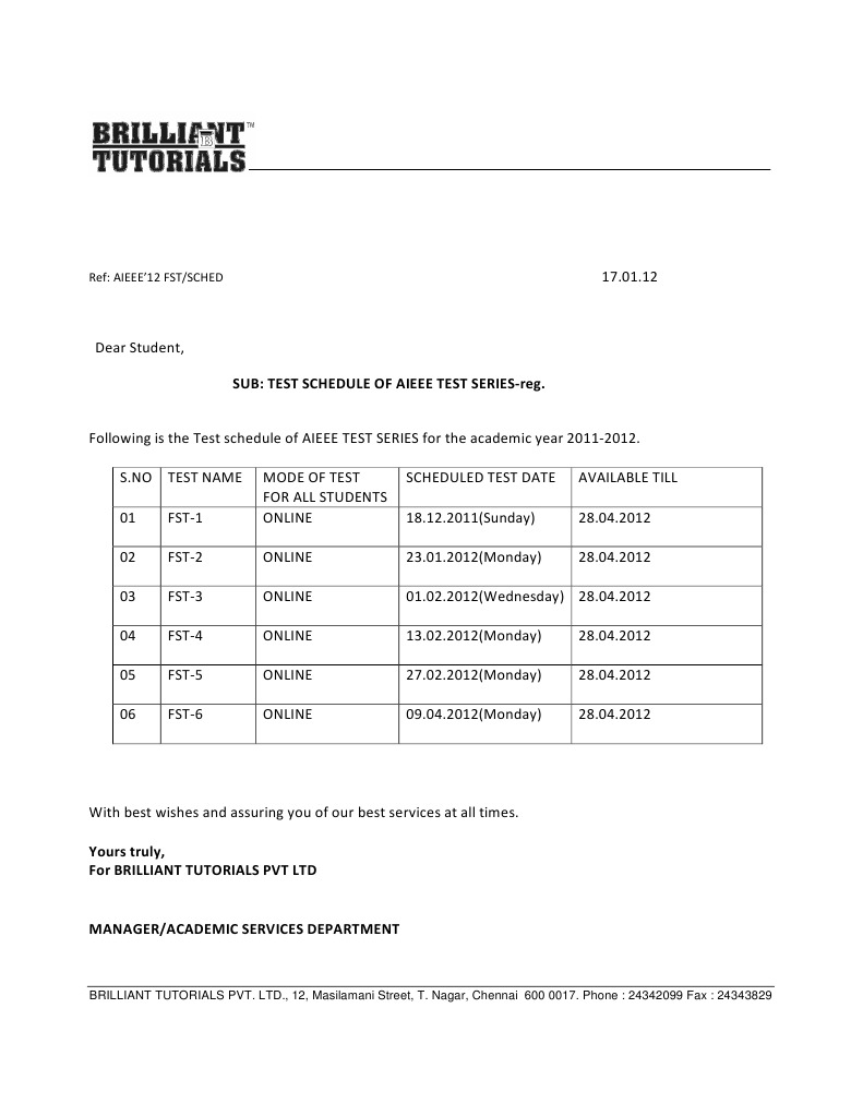 AIEEE Test Series Schedule 2012 | PDF