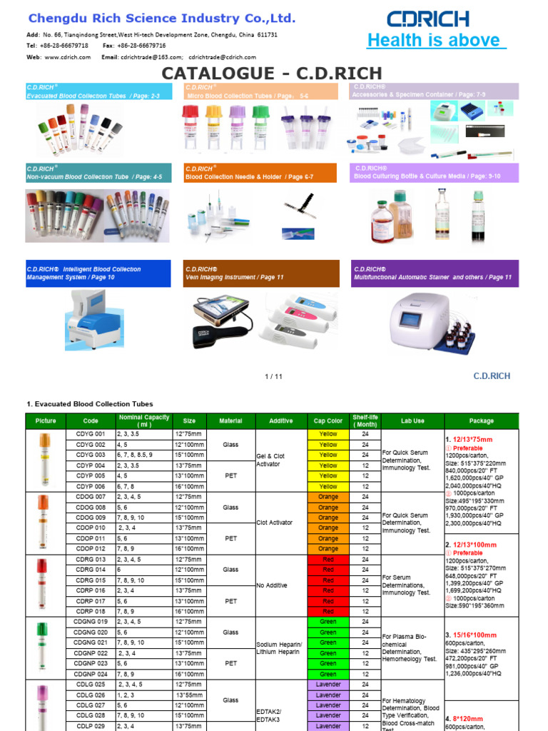 2019 Catalog-Vacuum Blood Collection System, C.D | PDF | Blood Plasma ...