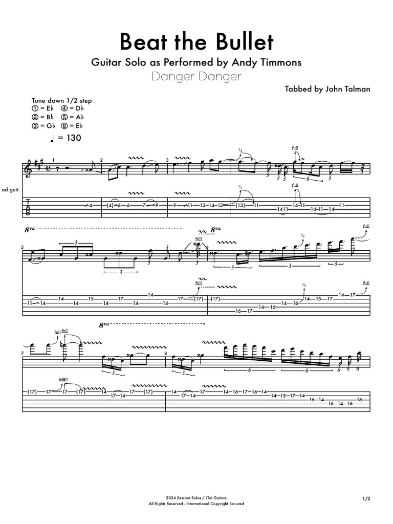 Danger Danger "Beat the Bullet" Tab | PDF | American Musical Groups