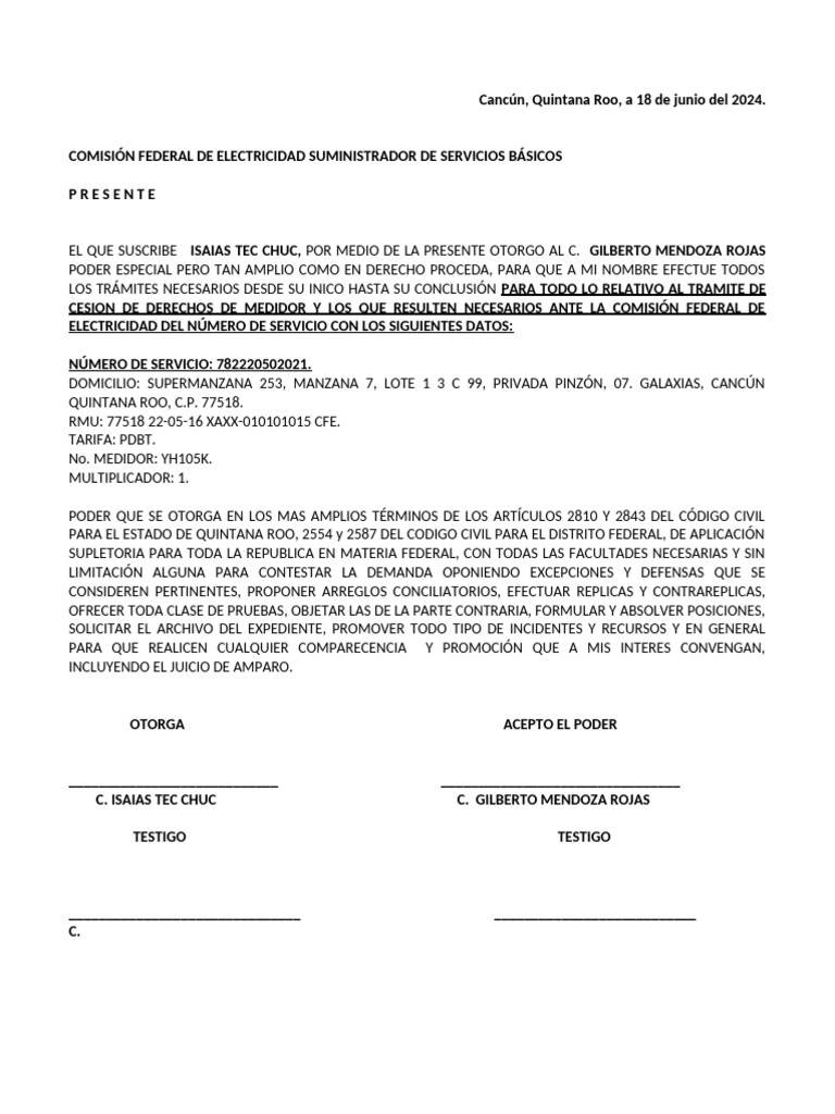 Carta Poder Cfe Jesus | PDF