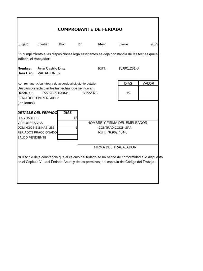 Comprobante de Vacaciones Aylin Castillo | PDF