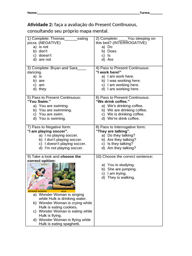 Test About Present Continuous | PDF