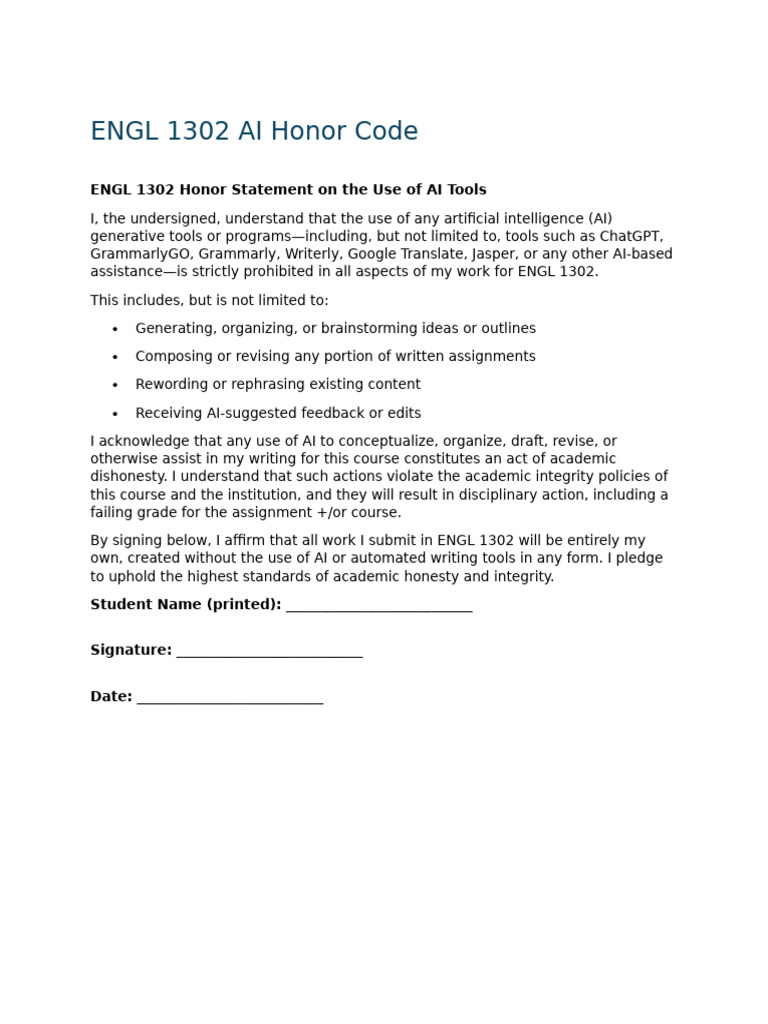 AI Academic Honor Code 2 | PDF