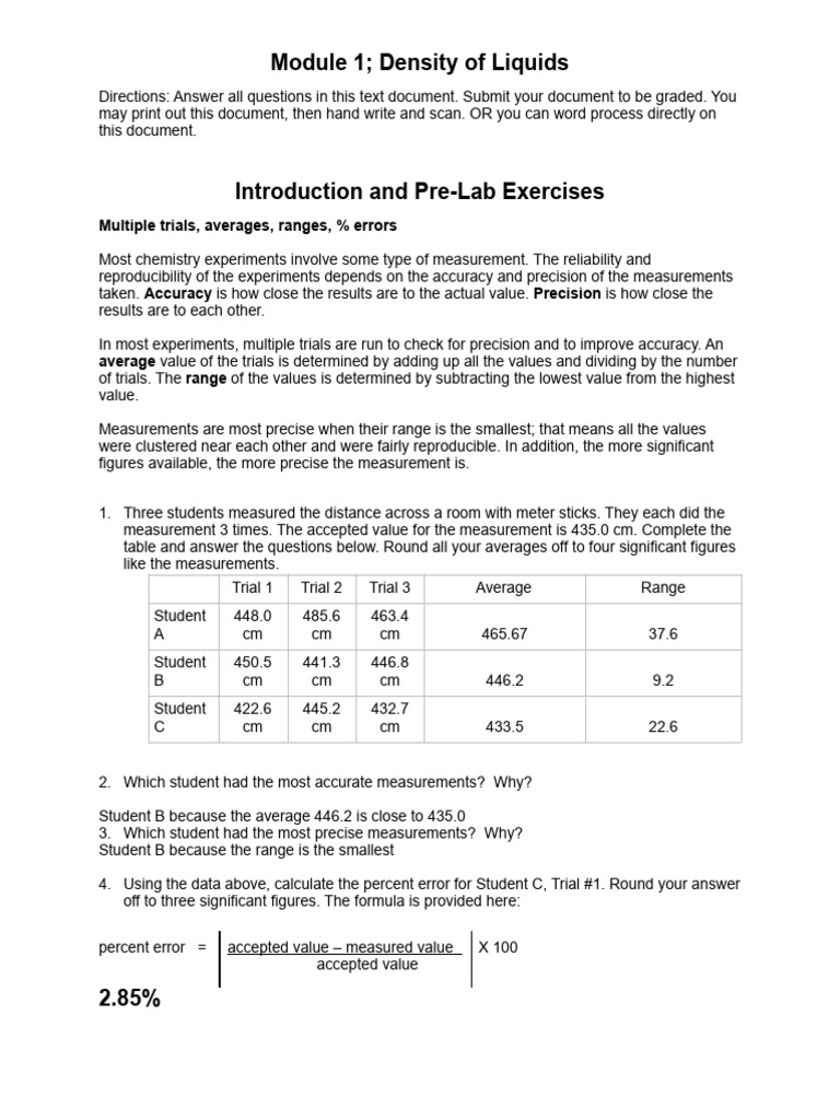Density of Liquids Lab Module | PDF | Accuracy And Precision ...