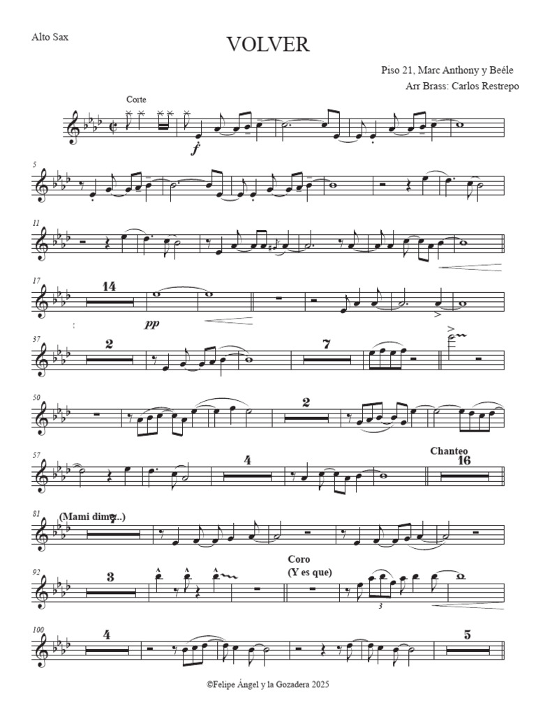Partition de "VOLVER" - Alto Sax, Trombone, Trumpet | PDF