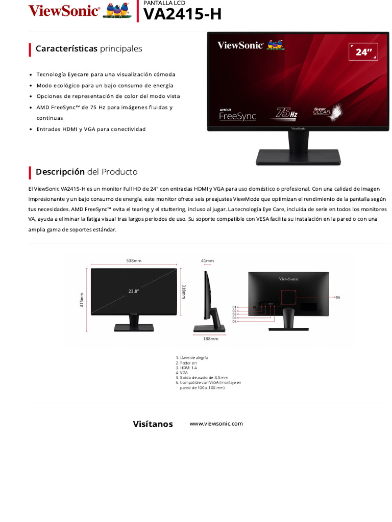 Monitor ViewSonic VA2415-H 24" FHD | PDF | Monitor de computadora | Hdmi