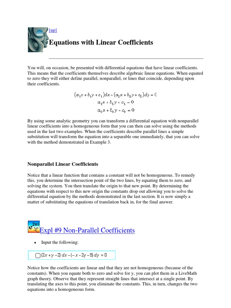 Equations With Linear Coefficients: Expl #9 Non-Parallel Coefficients ...