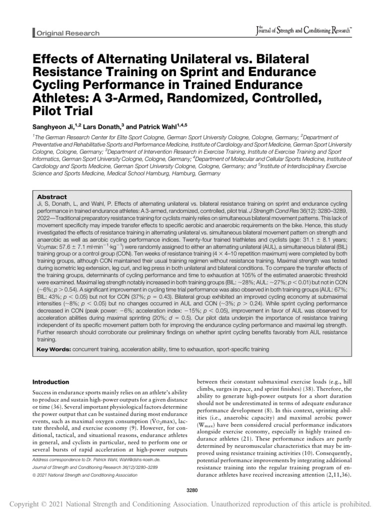 Unilateral vs. Bilateral Training Effects on Cycling | PDF | Strength ...