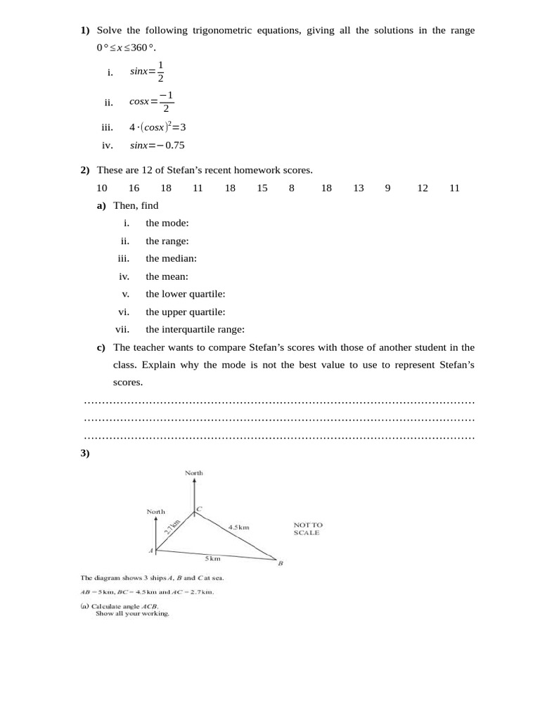 10 Igsce Trigonometry - Statistics Review Questions - Cevap Anahtarı | PDF