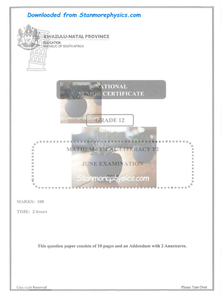 KZN Maths Literacy Grade 12 June 2025 P2 and Memo | PDF