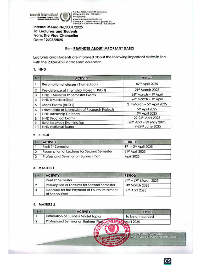 Internal Memo - Important Dates | PDF