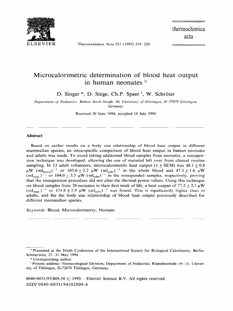 Blood Heat Output in Human Neonates | PDF | Medical Specialties