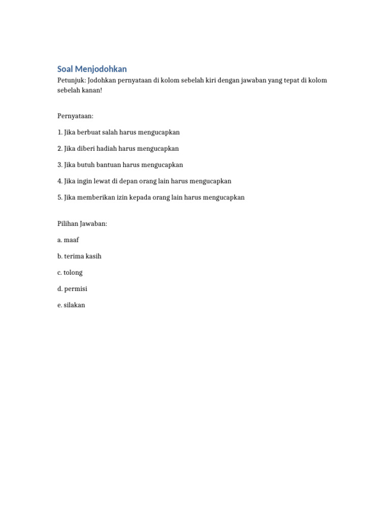 Soal Menjodohkan Kelas 2 SD | PDF