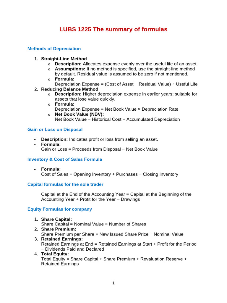 Summary of Key Financial Formulas | PDF | Net Present Value | Internal ...