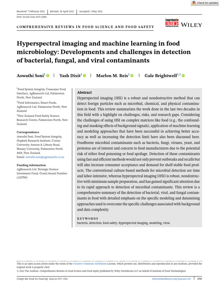 Hyperspectral Imaging and Machine Learning in Food Microbiology ...